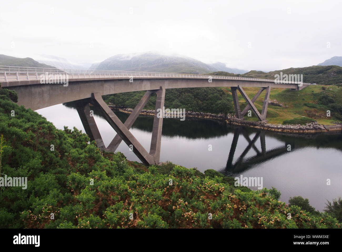A view of the Kylesku road bridge showing the construction and supports ...