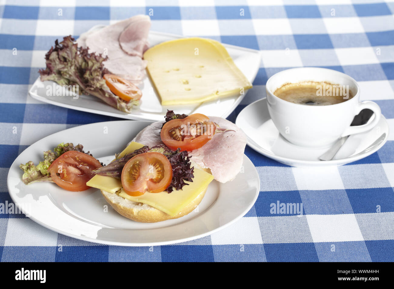 ham and cheese roll with cup of coffee Stock Photo - Alamy