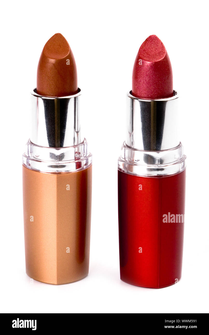 two lipsticks isolated on white background Stock Photo - Alamy