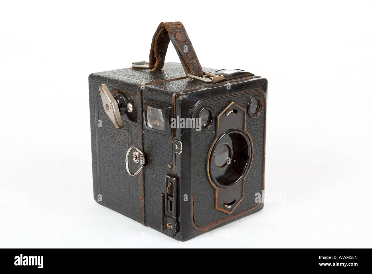 very old vintage camera on white background Stock Photo - Alamy