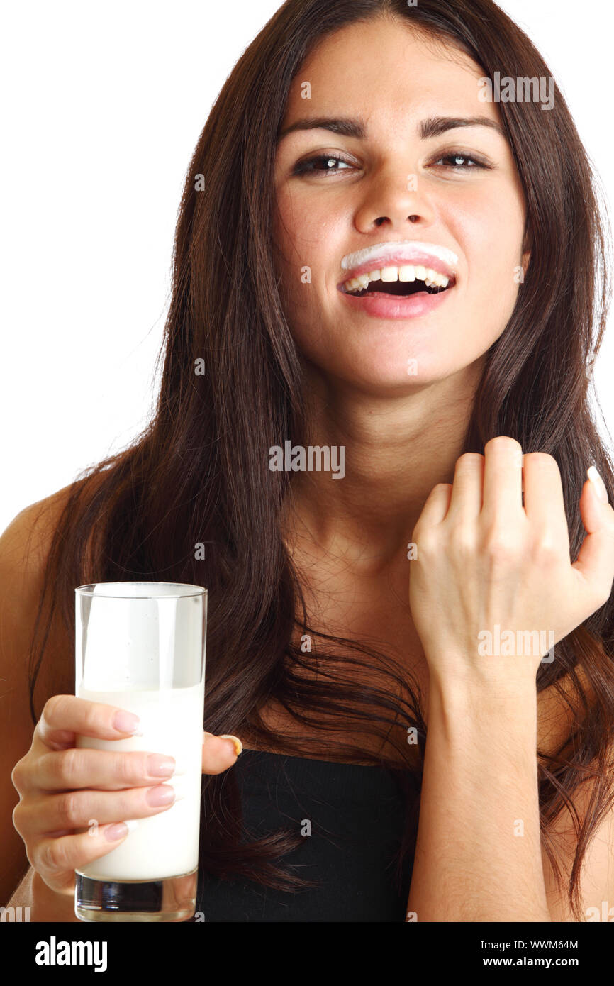 woman drink yogurt close up Stock Photo - Alamy