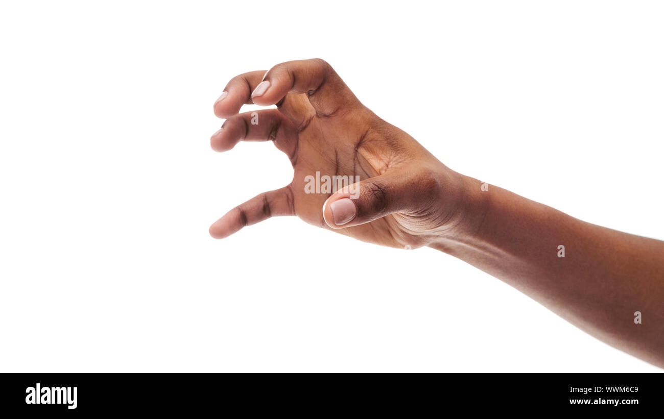 Black female hand grab some items on white isolated background Stock ...