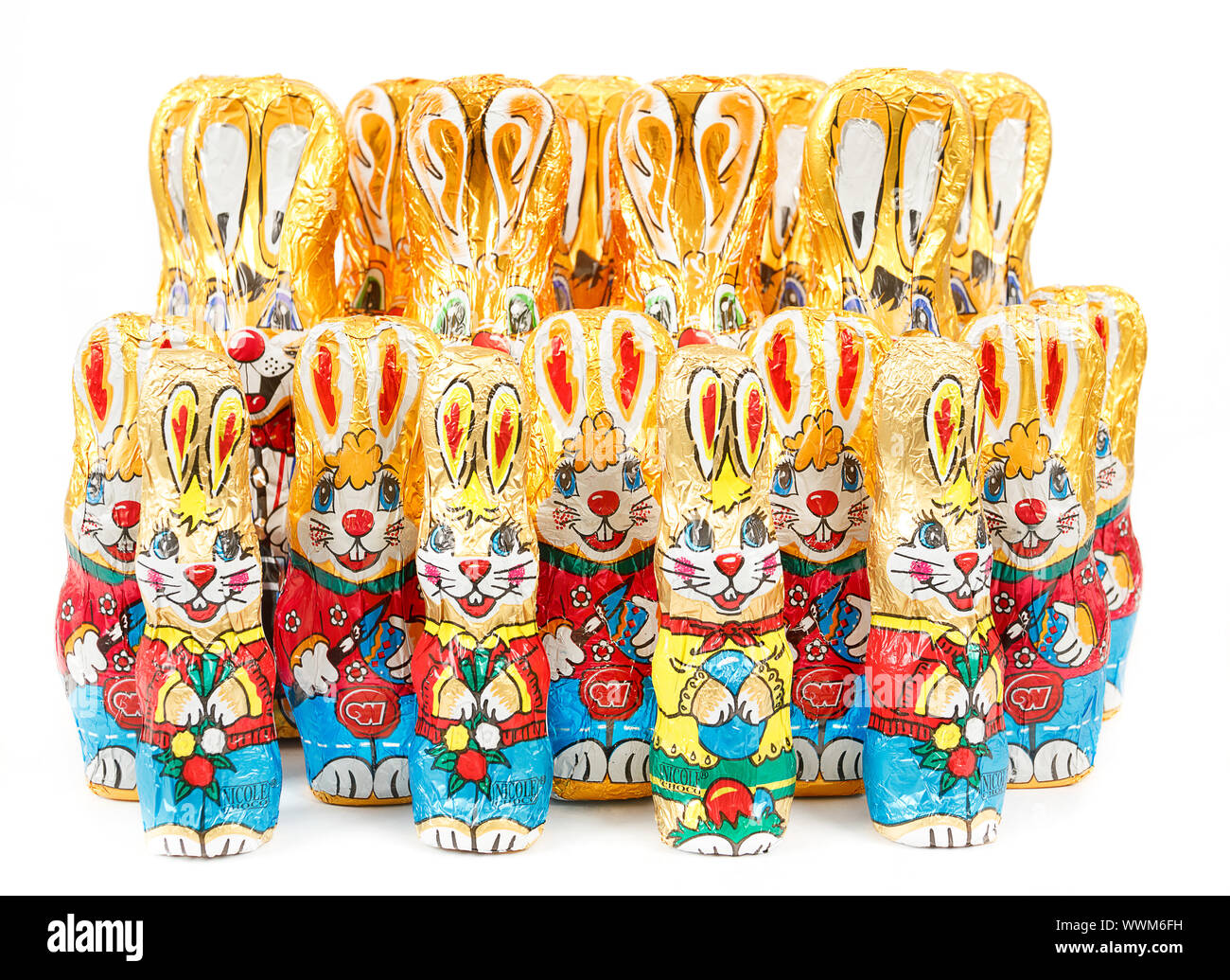 group of easter chocolate rabbits - bunny Stock Photo - Alamy