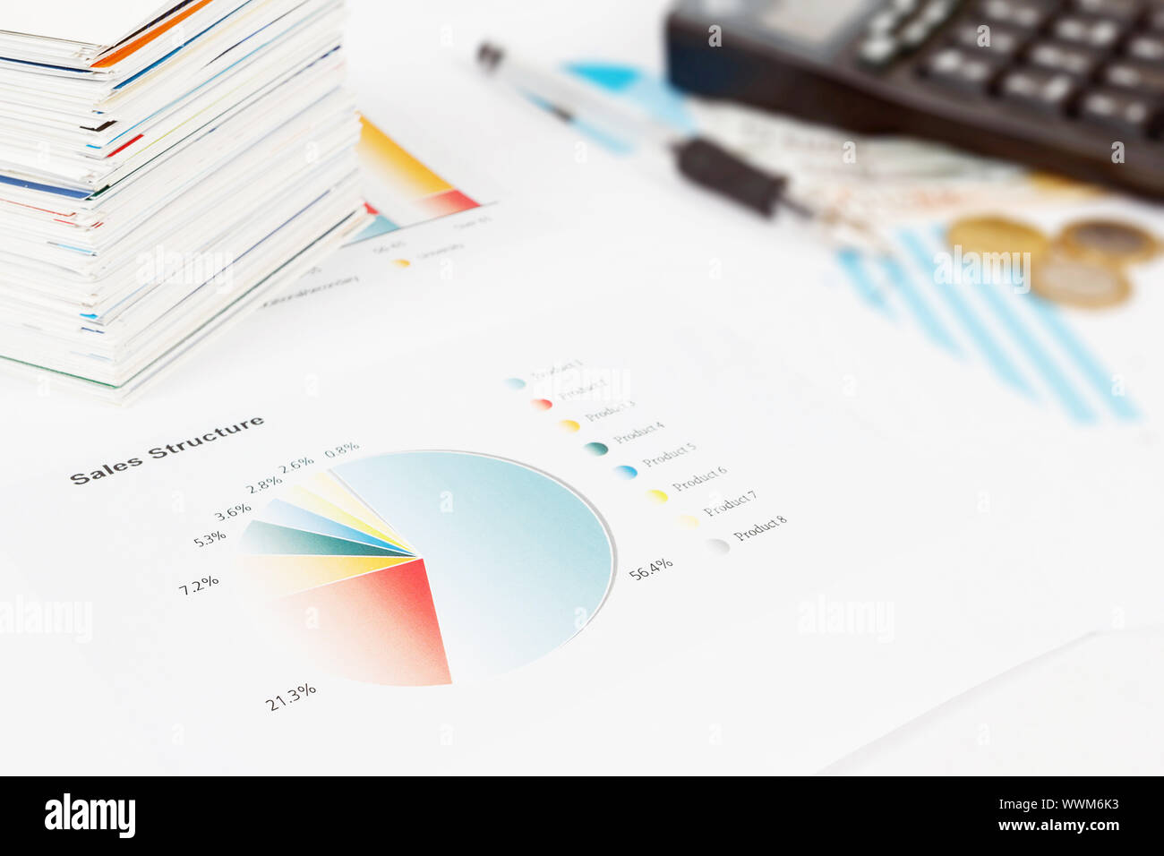 calculator, charts, pen, business cards, workplace businessman ...