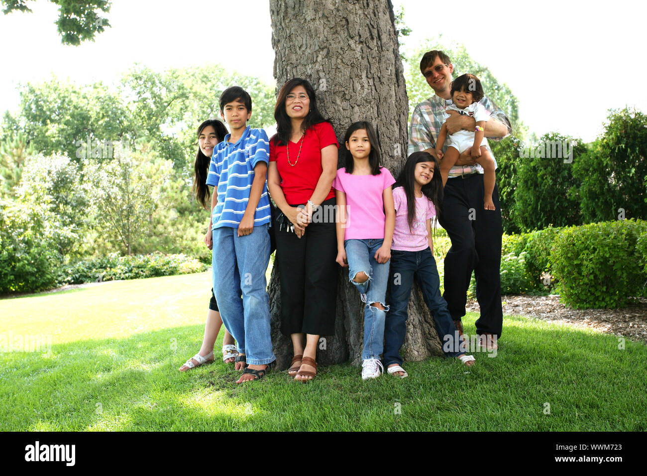 Large multiracial family of seven Stock Photo - Alamy