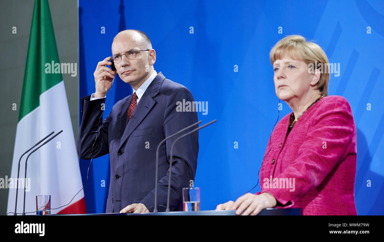 German Chancellor Merkel and PM Letta of Italia Stock Photo - Alamy