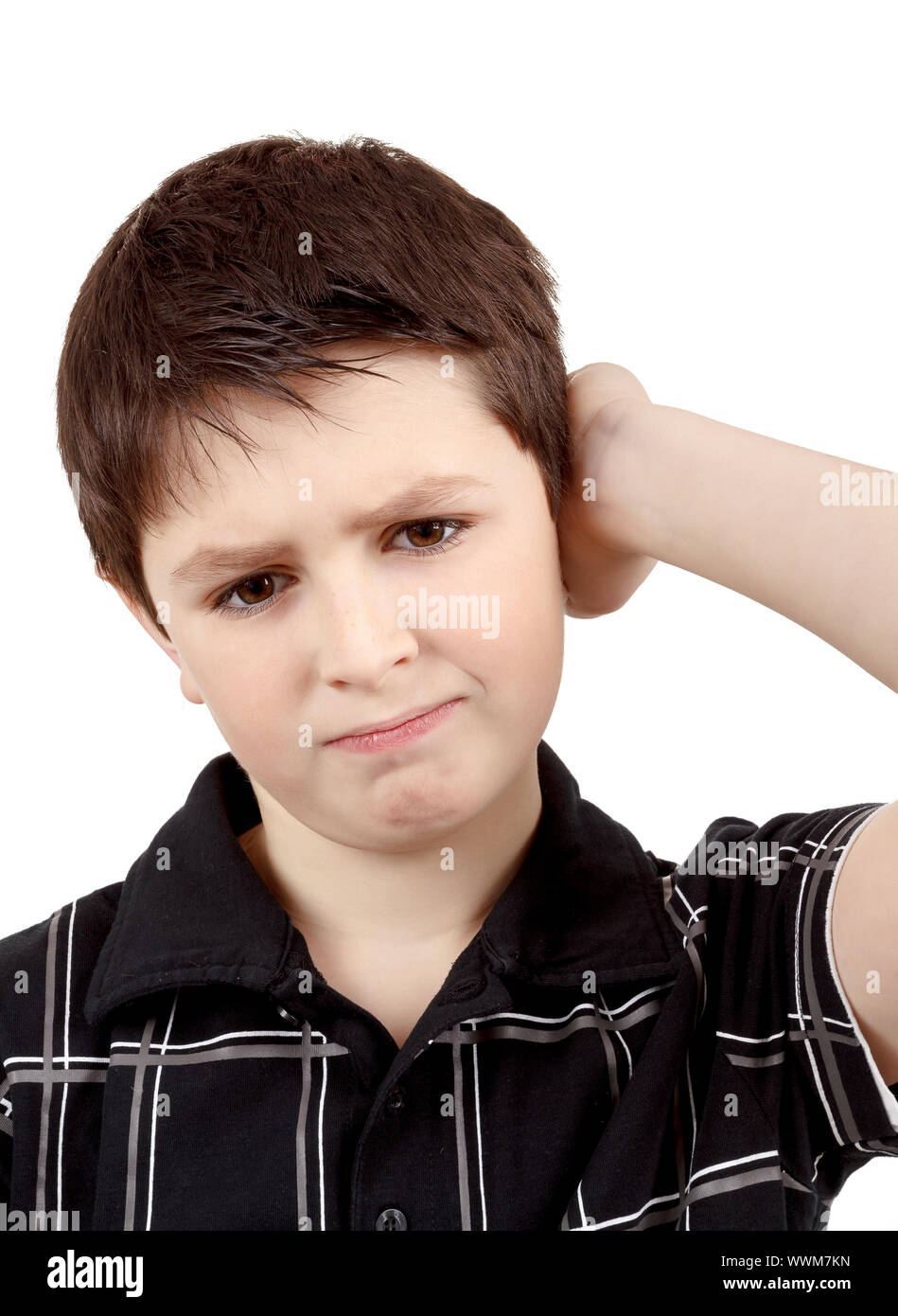 pensive young boy isolated on white background Stock Photo - Alamy