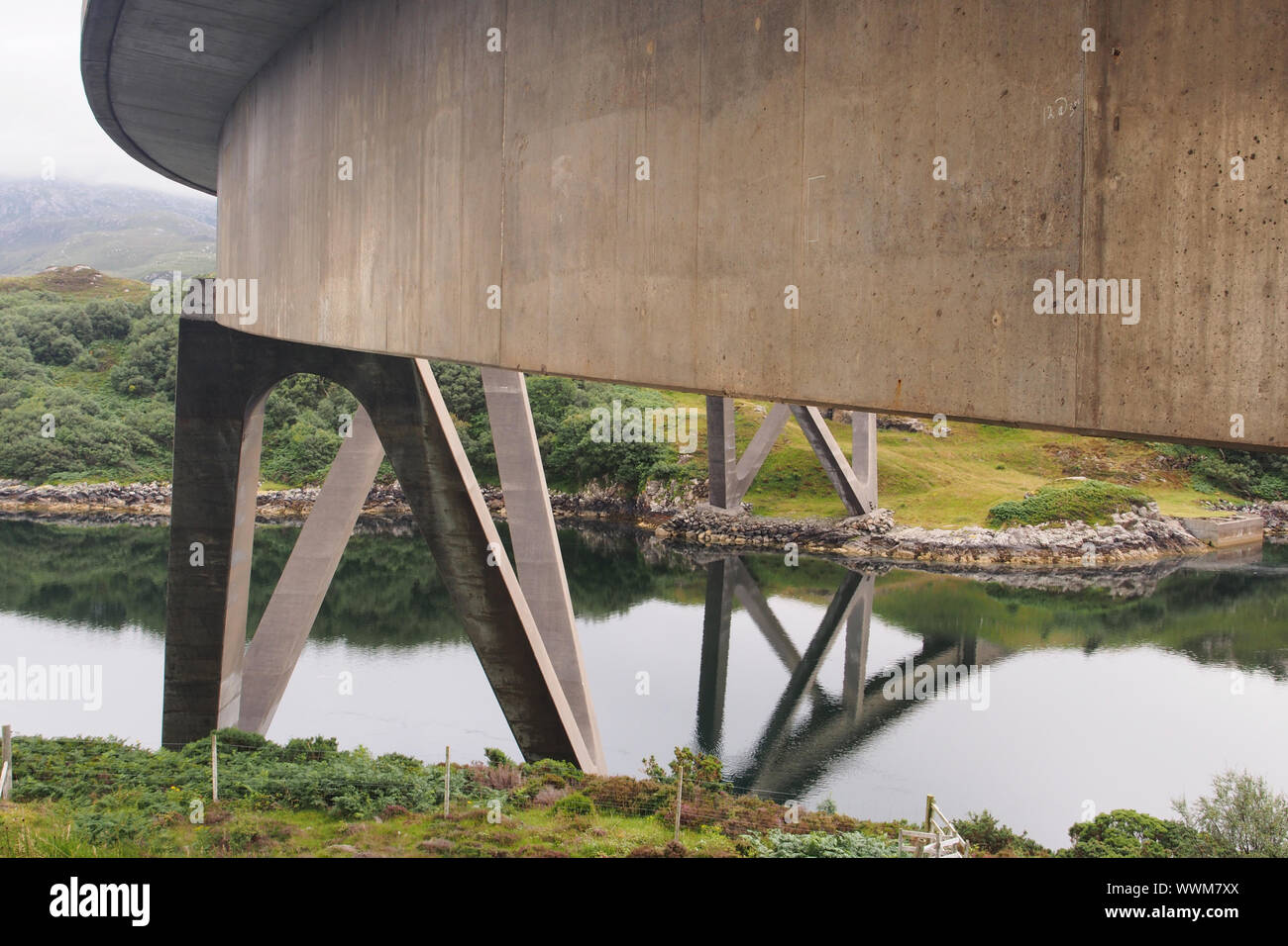 A view of the Kylesku road bridge showing the construction and supports ...
