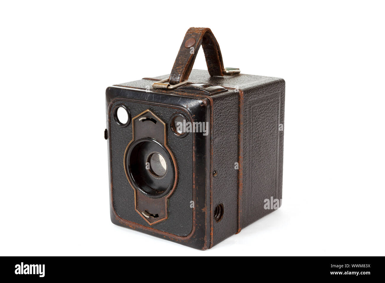 very old vintage camera on white background Stock Photo - Alamy