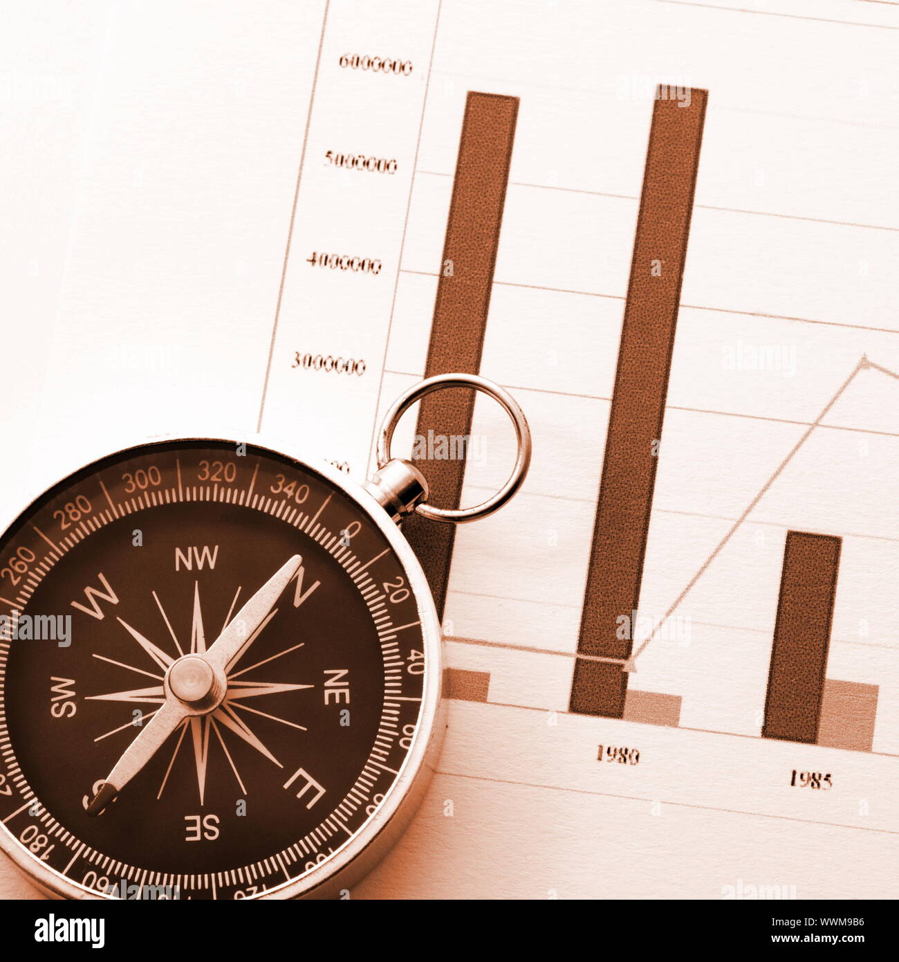 business navigation concept with compass and diagram or graph Stock ...