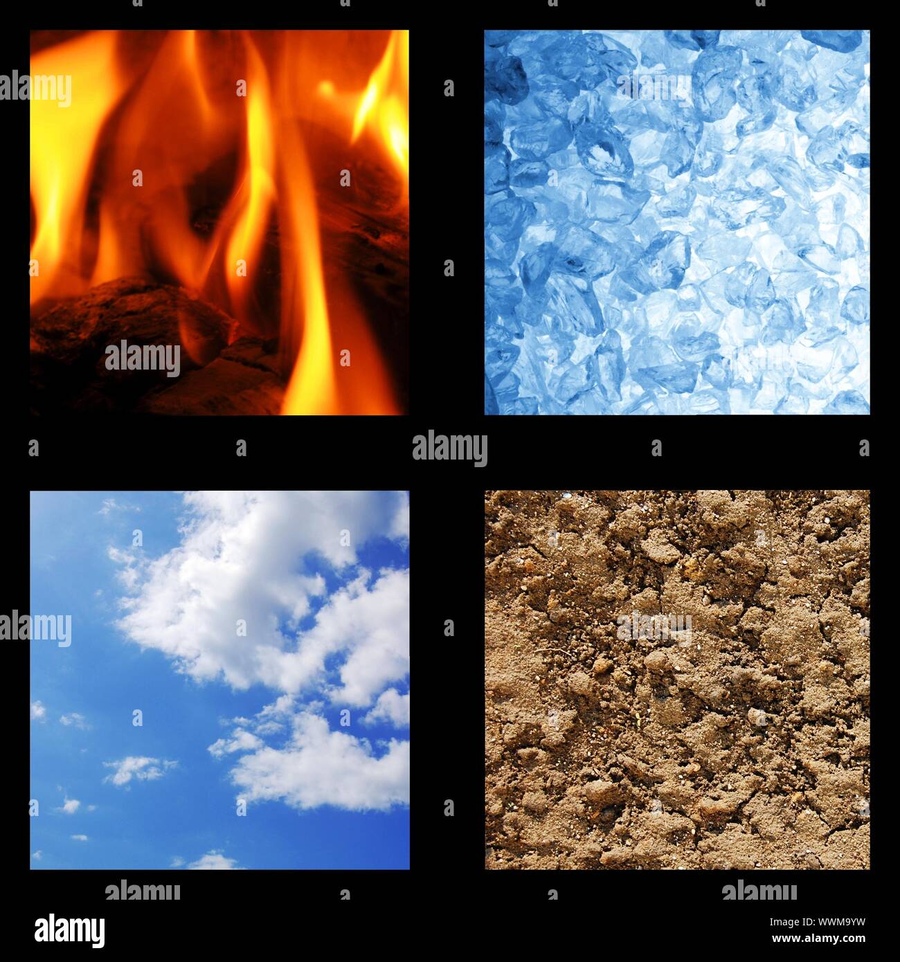 four basic elements of nature with eart, water, wind and fire Stock ...