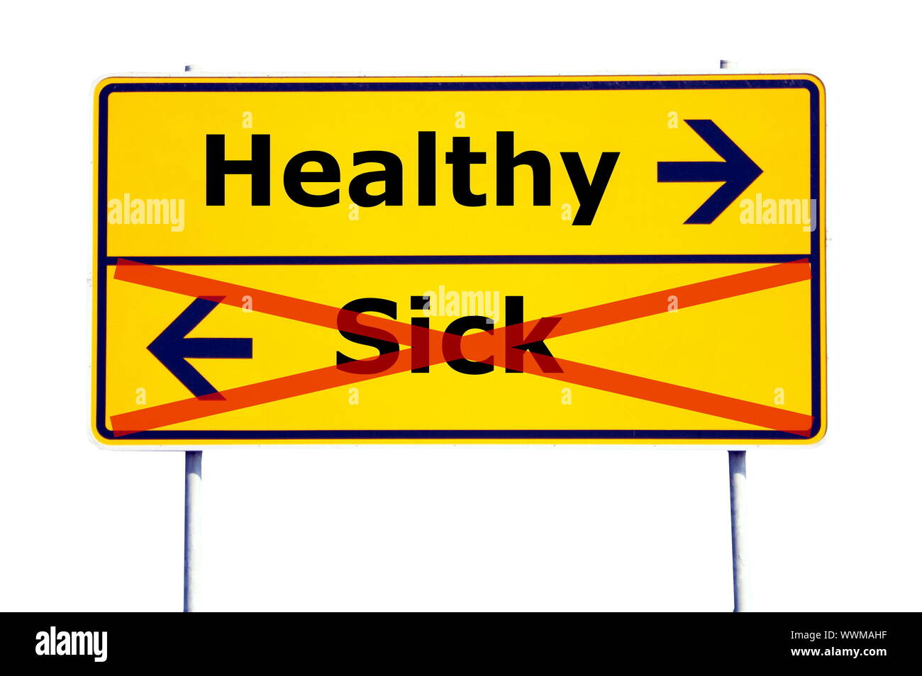 healthy and sick concept with yellow road sign Stock Photo - Alamy