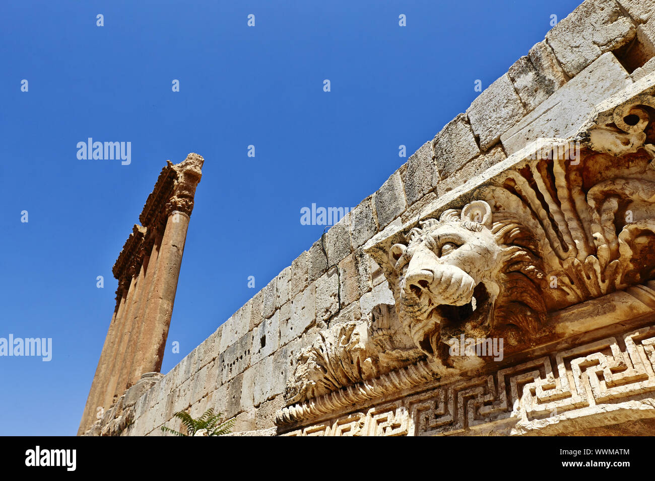 Jupiter columns and baalbek lion (Temple of Jupiter) - Baalbek, Lebanon ...