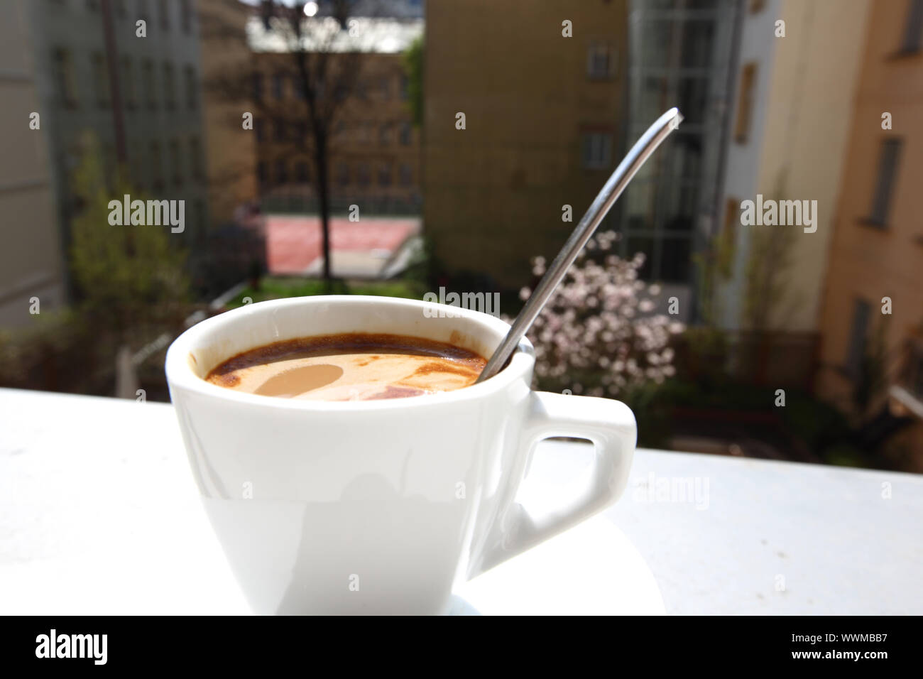 morning coffee on the window sill Stock Photo - Alamy