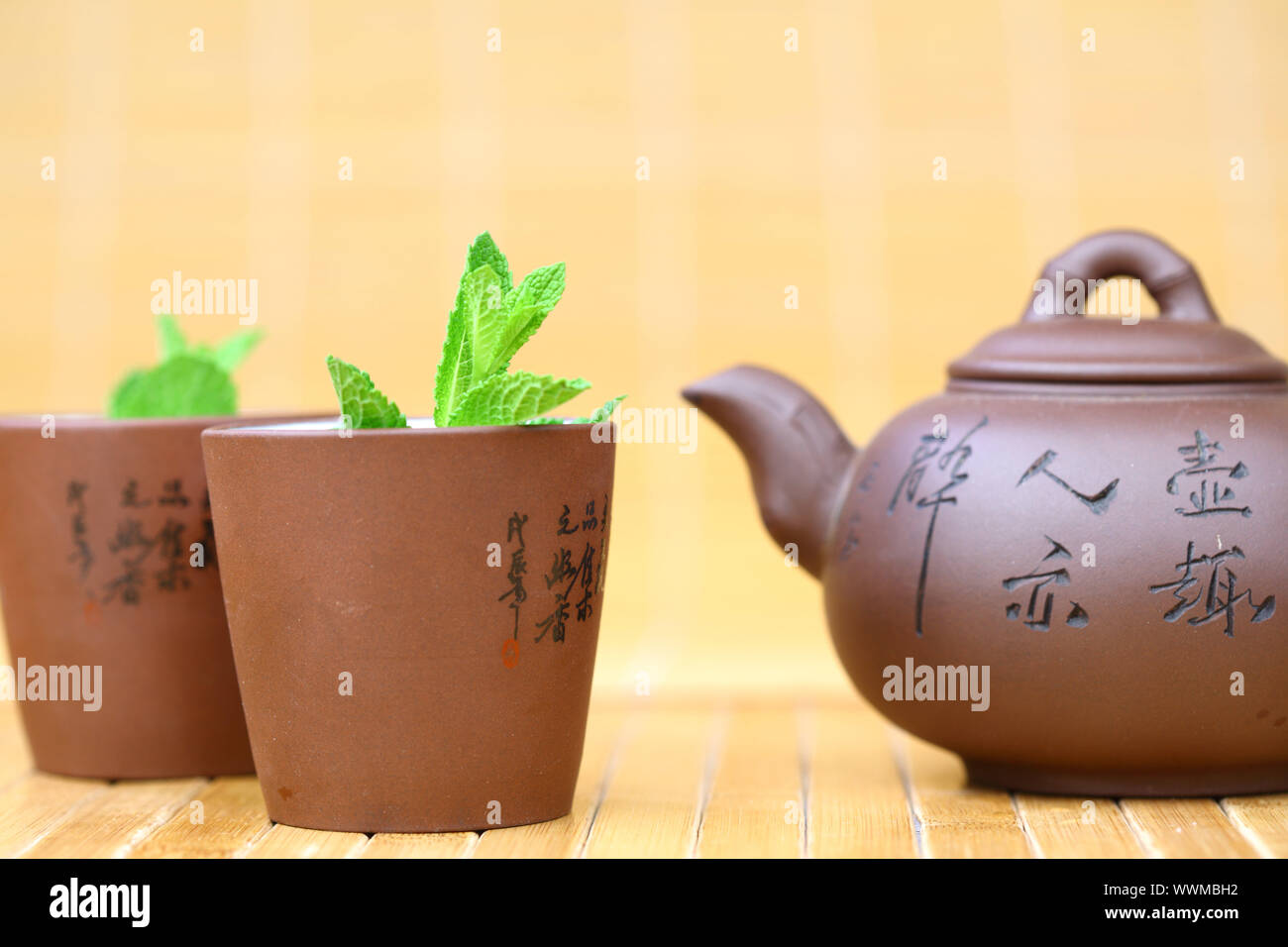 mint tea on china background Stock Photo - Alamy