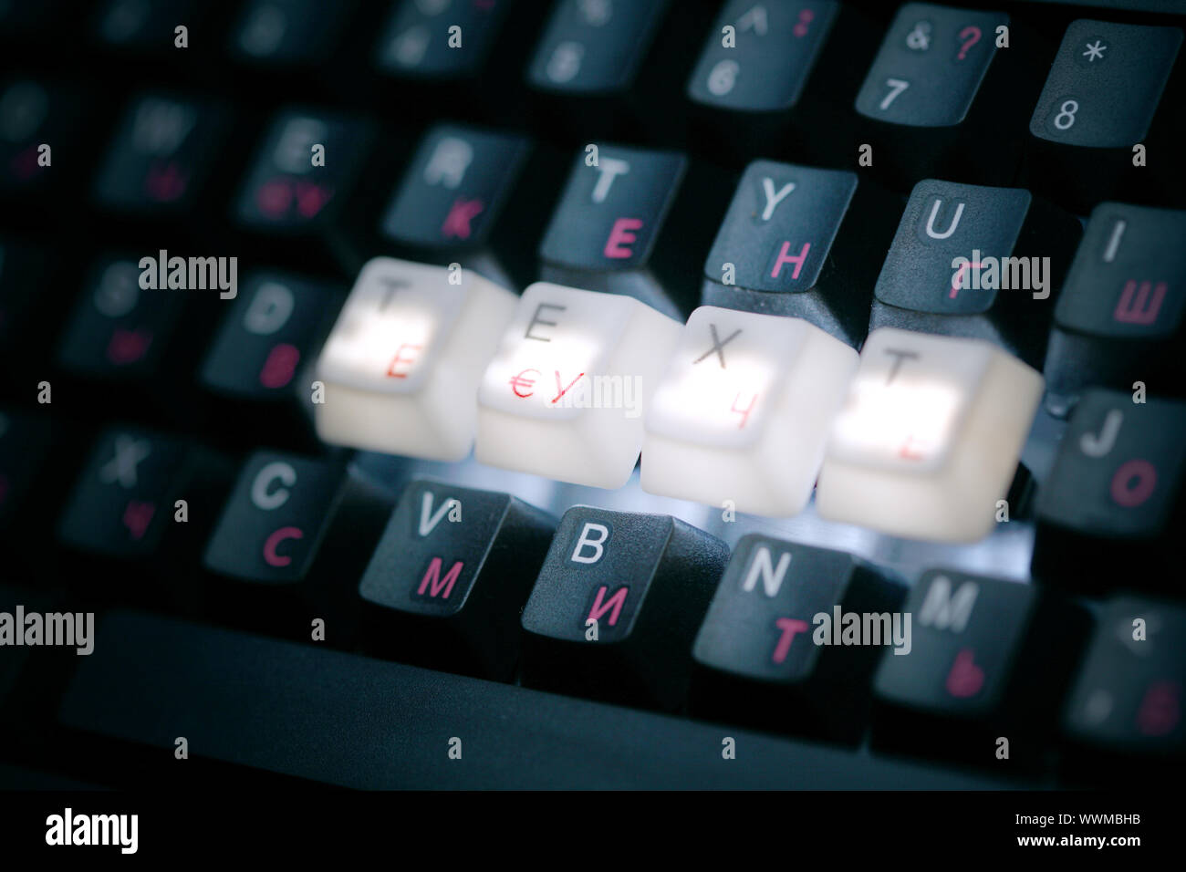 keyboard text key macro close up Stock Photo - Alamy