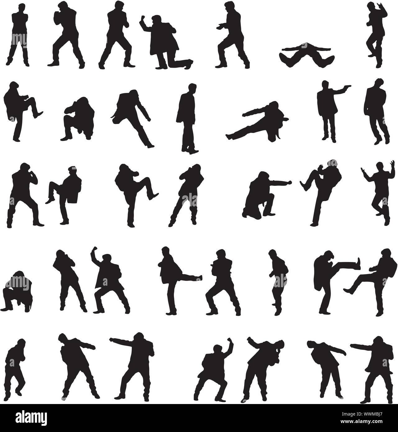 Silhouettes of the fighting men - vector set Stock Vector Image & Art ...