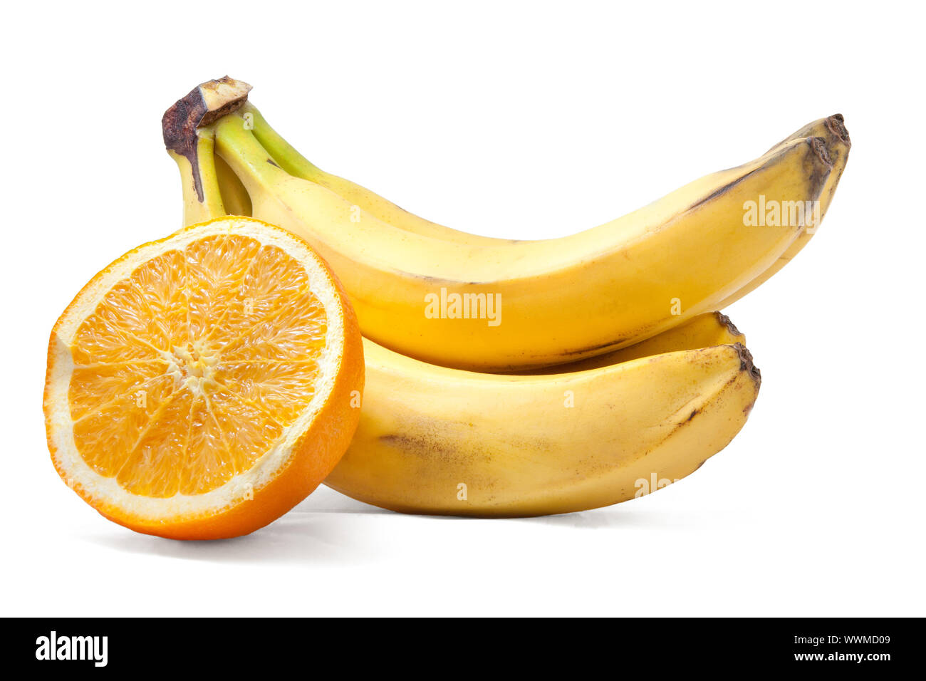 banana bunch and orange isolated on the white background Stock Photo ...
