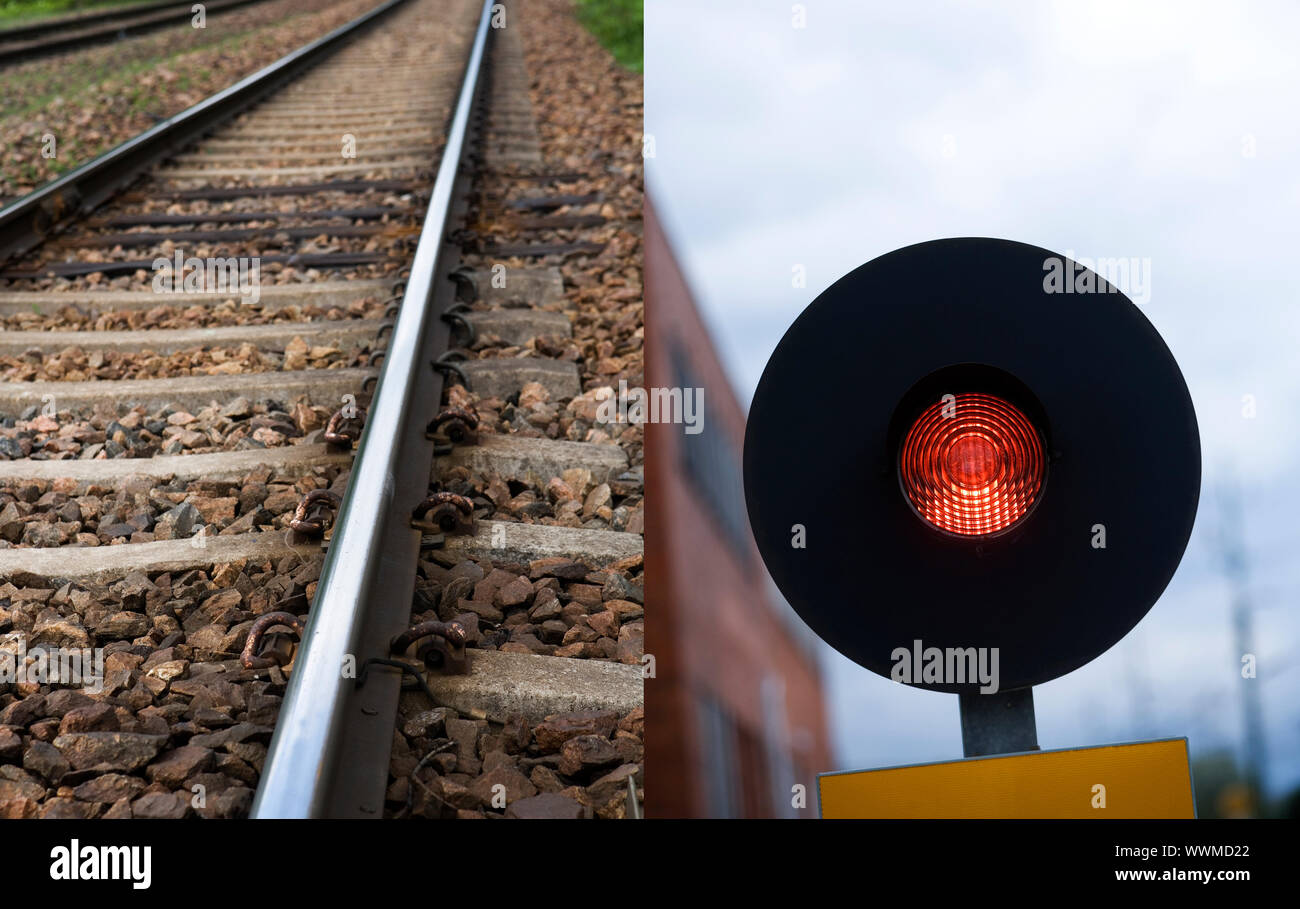 Railroad Track and Stop Light Stock Photo - Alamy