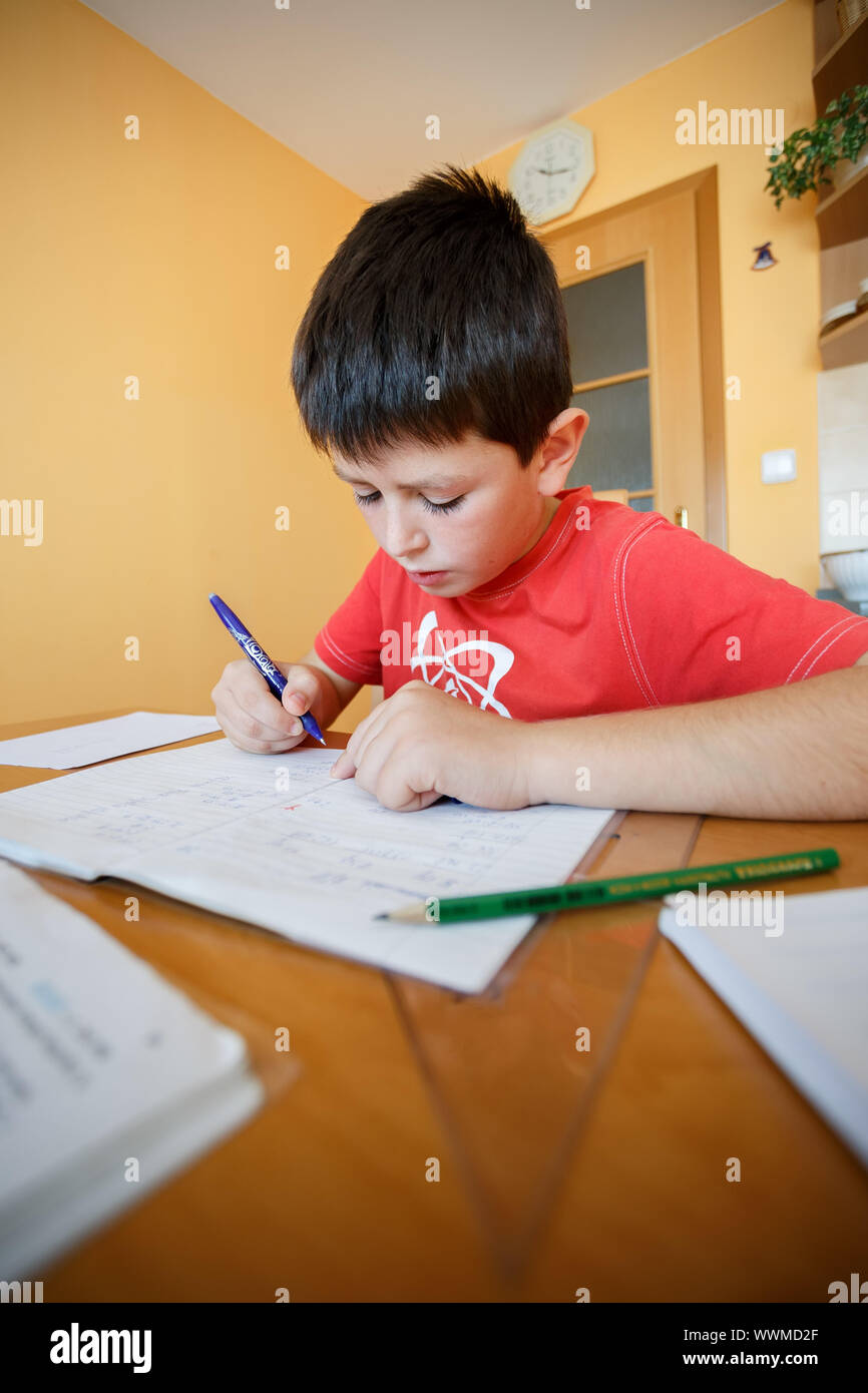 boy doing school homework Stock Photo - Alamy