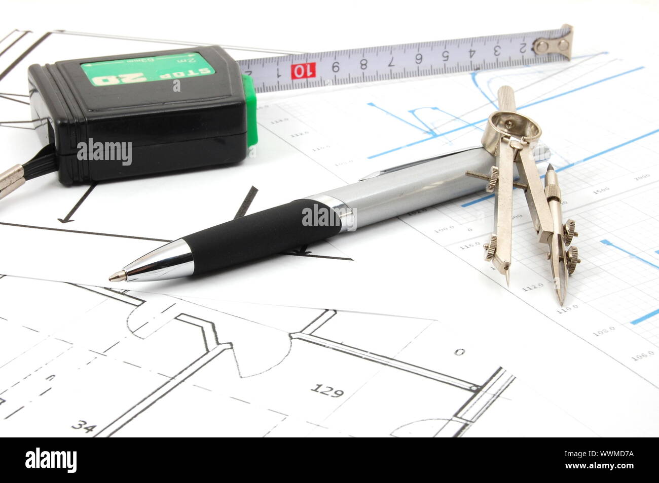architecture or business still life with plans as background Stock ...