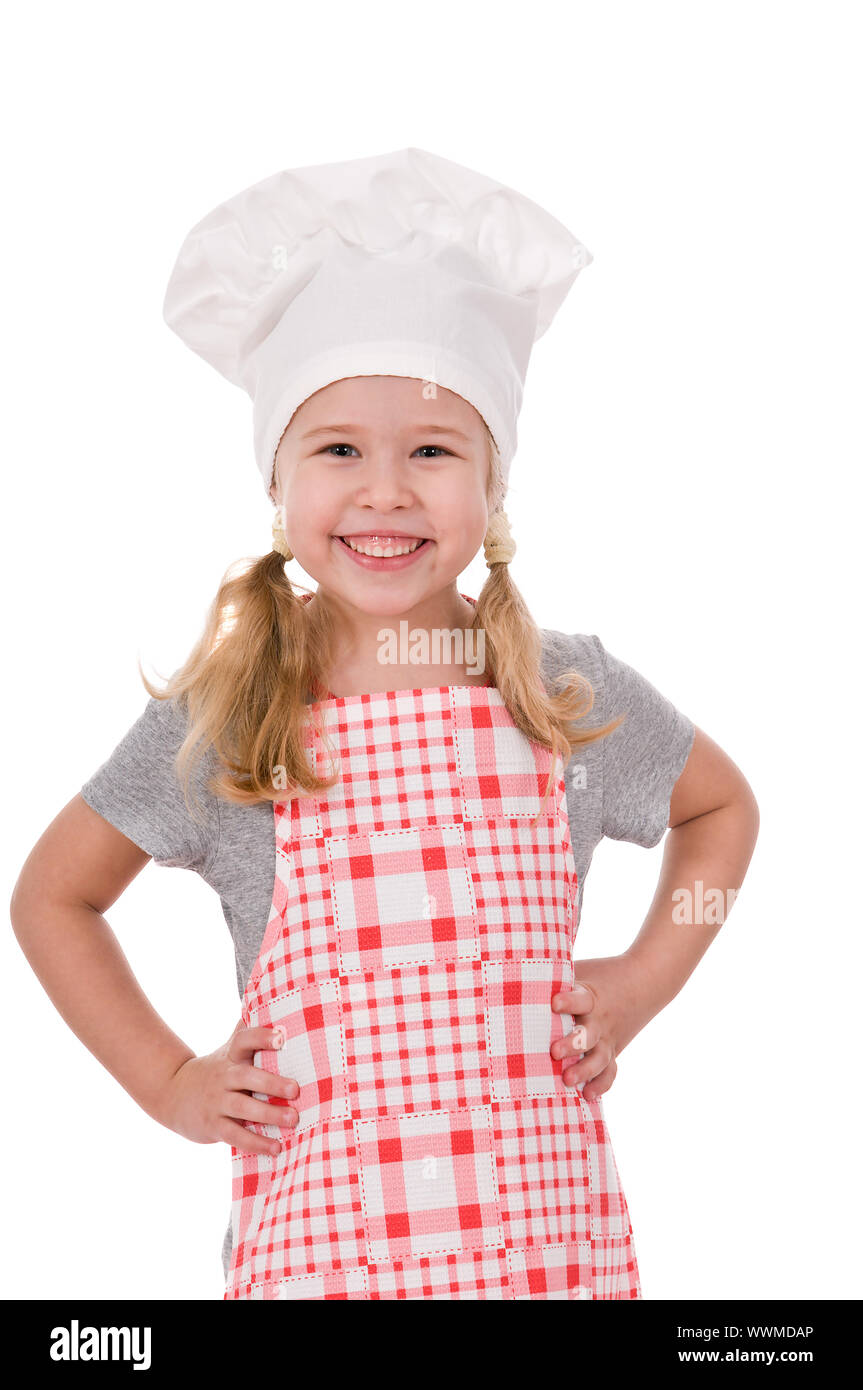a smiling girl chef isolated on white background Stock Photo - Alamy