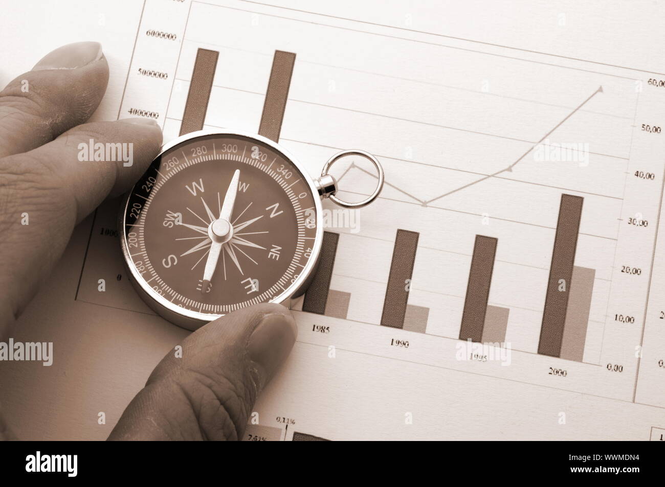 business concept with compass and diagram or chart Stock Photo - Alamy
