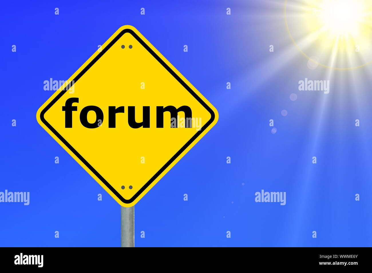 internet forum concept with yellow road sign Stock Photo - Alamy