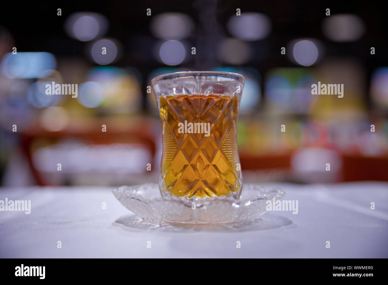 Tea in Azerbaijani traditional armudu pear-shaped glass. Azerbaijan ...