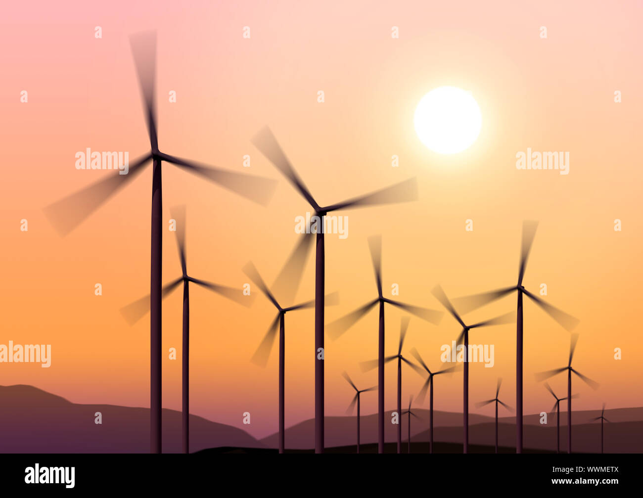Three white wind turbine generating electricity on blue sky Stock Photo ...