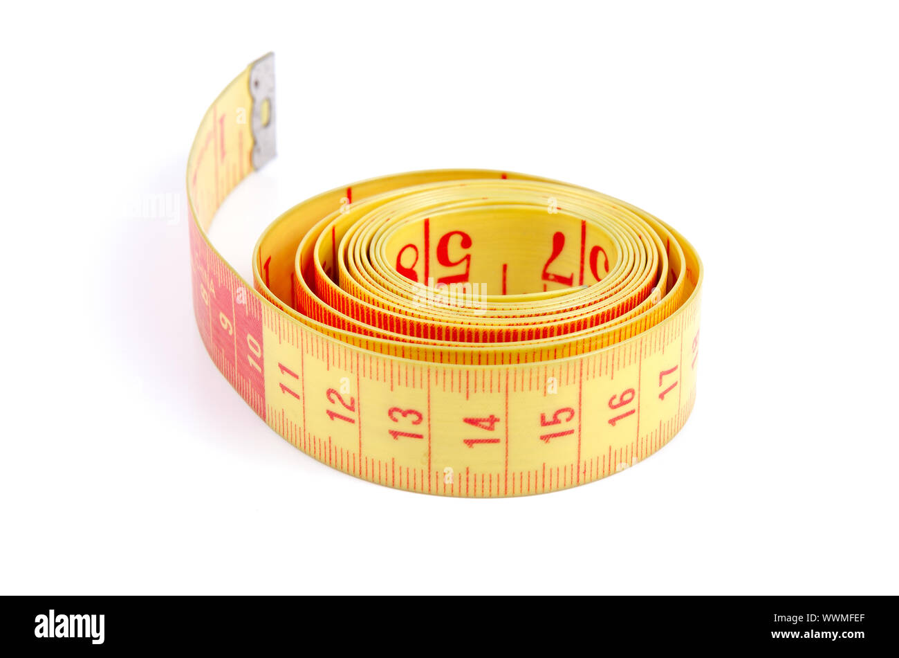 Tailor measuring tape with soft shadow on white background Stock Photo ...