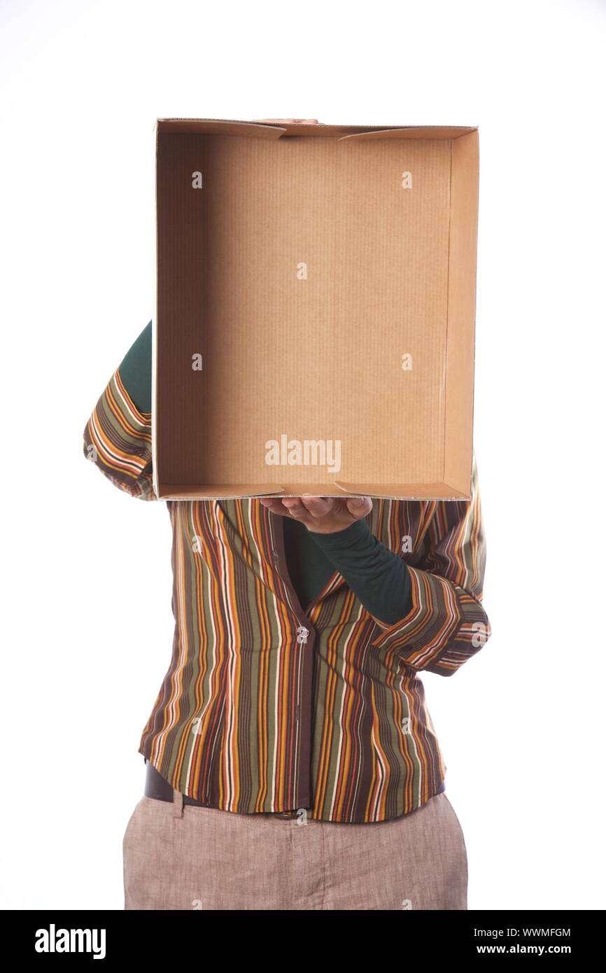 woman detail holding an empty brown box Stock Photo - Alamy