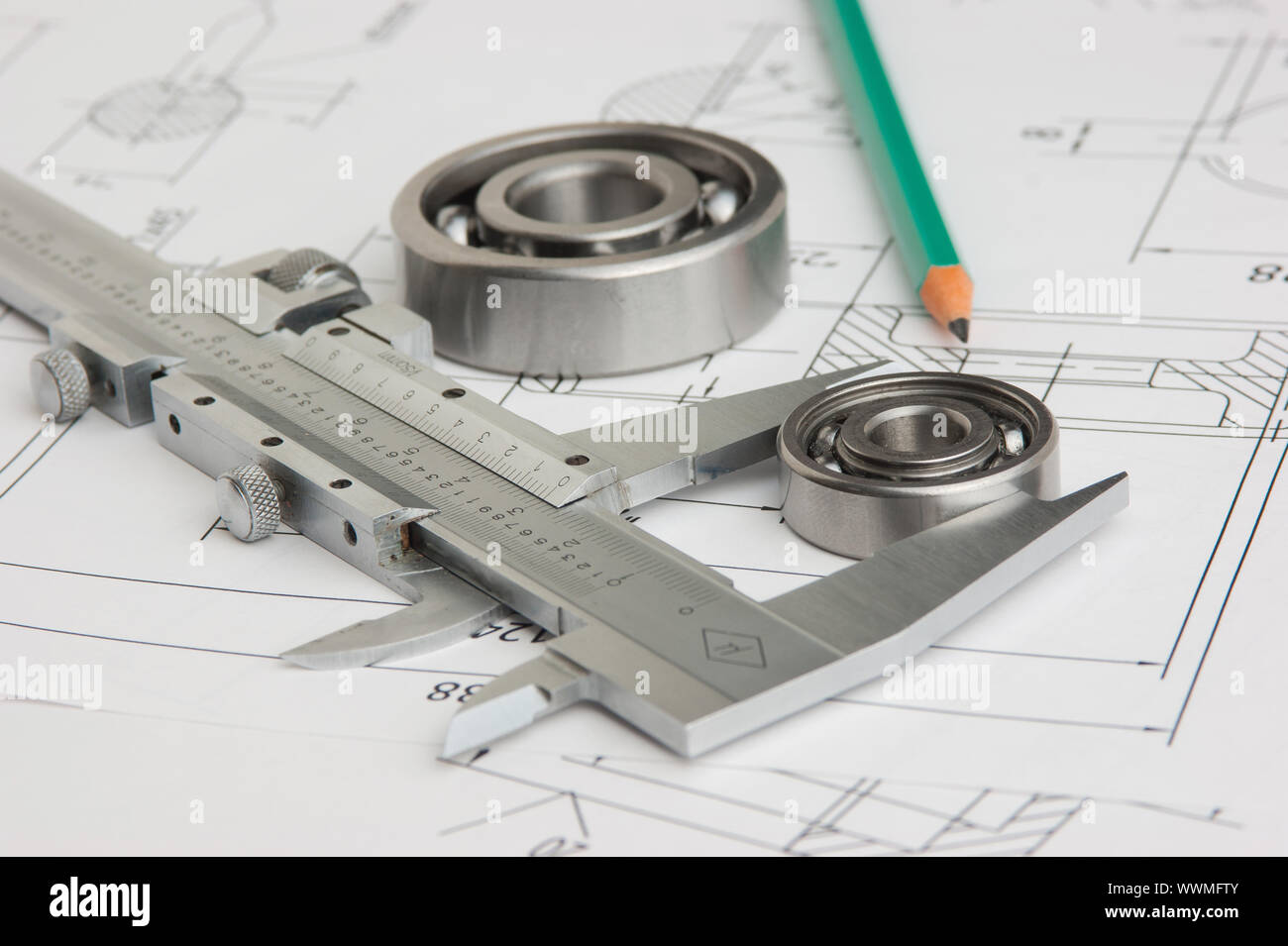 tools and mechanisms detail on the background of technical drawings ...