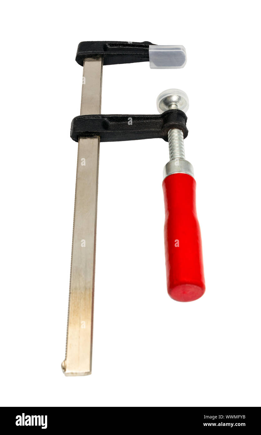 Tools collection - Open carpentry screw clamp with red handle isolated ...