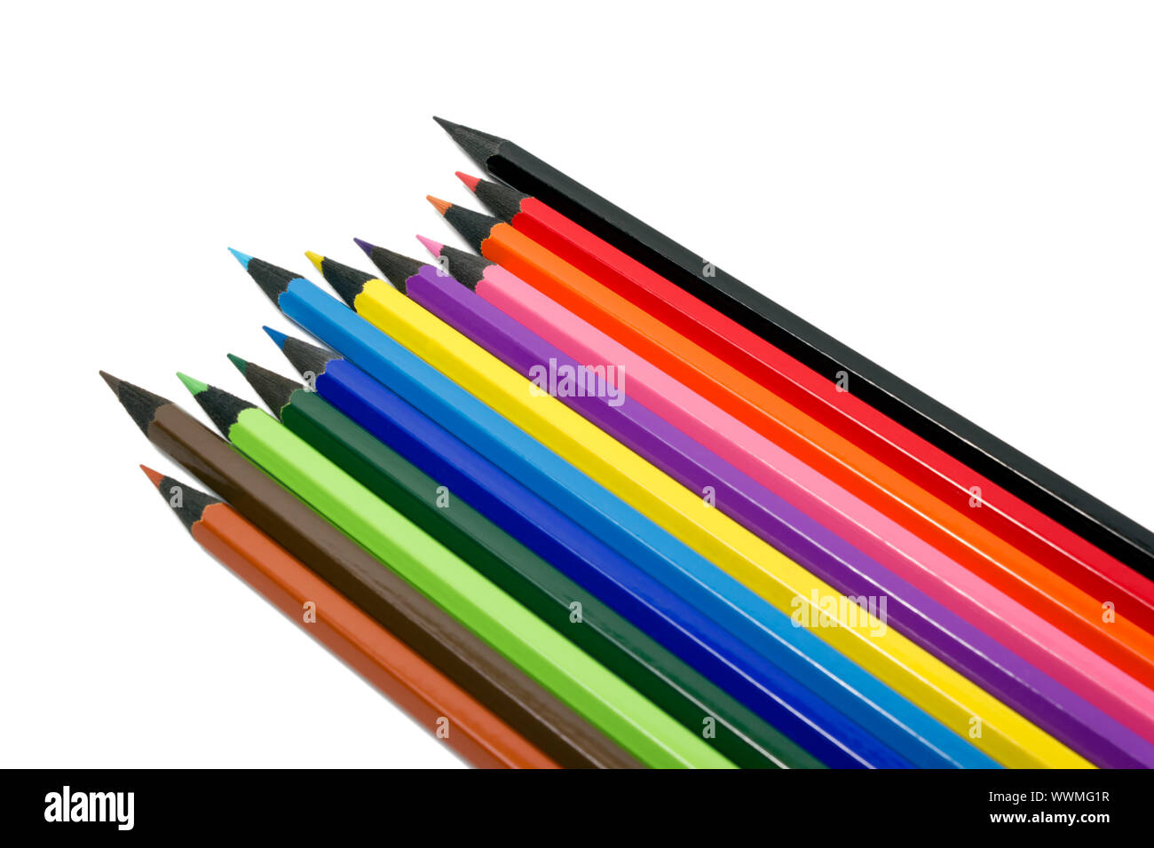 Assortment of coloured pencils on white background Stock Photo - Alamy