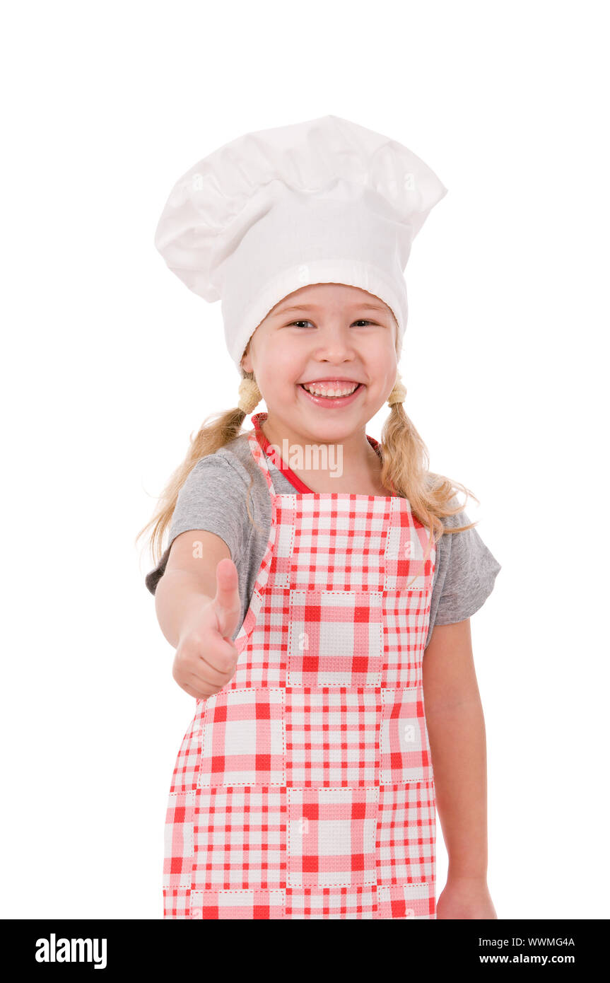 girl in chef's hat shows ok isolated on white background Stock Photo ...