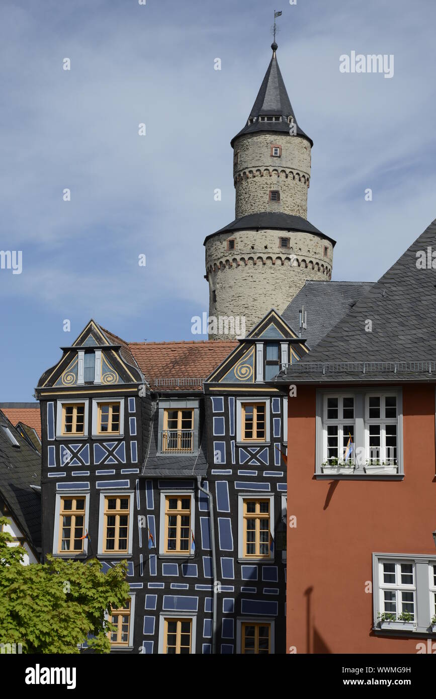 Houses and witch tower in Idstein, Taunus Stock Photo - Alamy