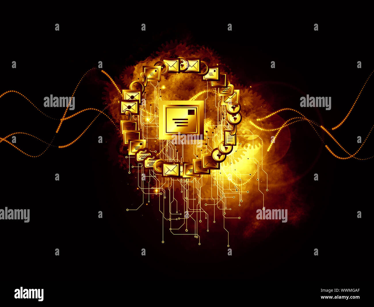 Background design of communication symbols, gears and abstract design ...