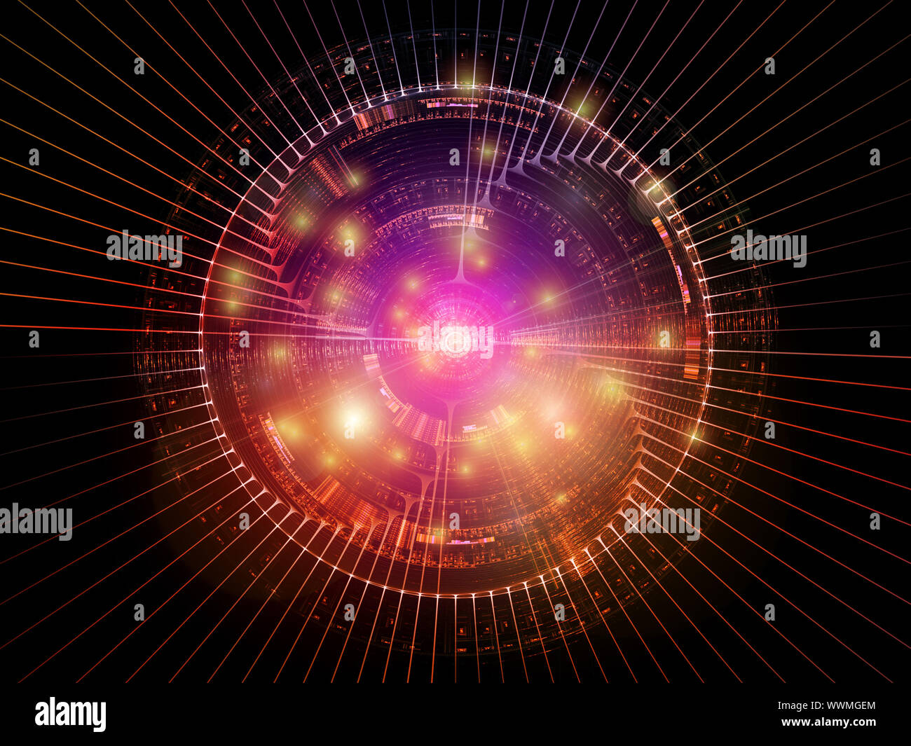 Composition of abstract radial grid and lights as a concept metaphor ...