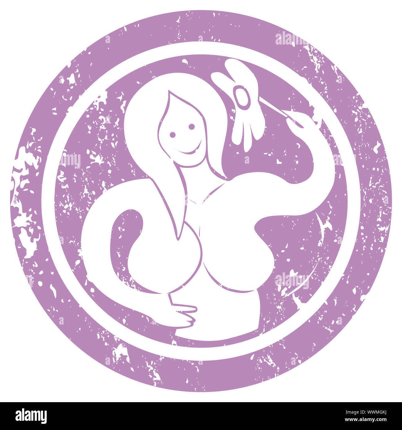 Stylized zodiac sign, Virgo stamp, isolated object over white ...