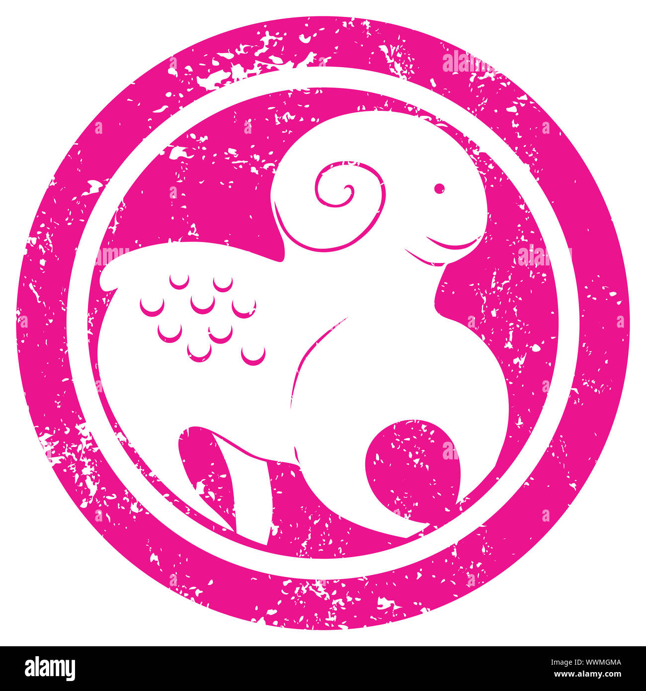 Stylized zodiac sign, The Ram stamp, isolated object over white ...