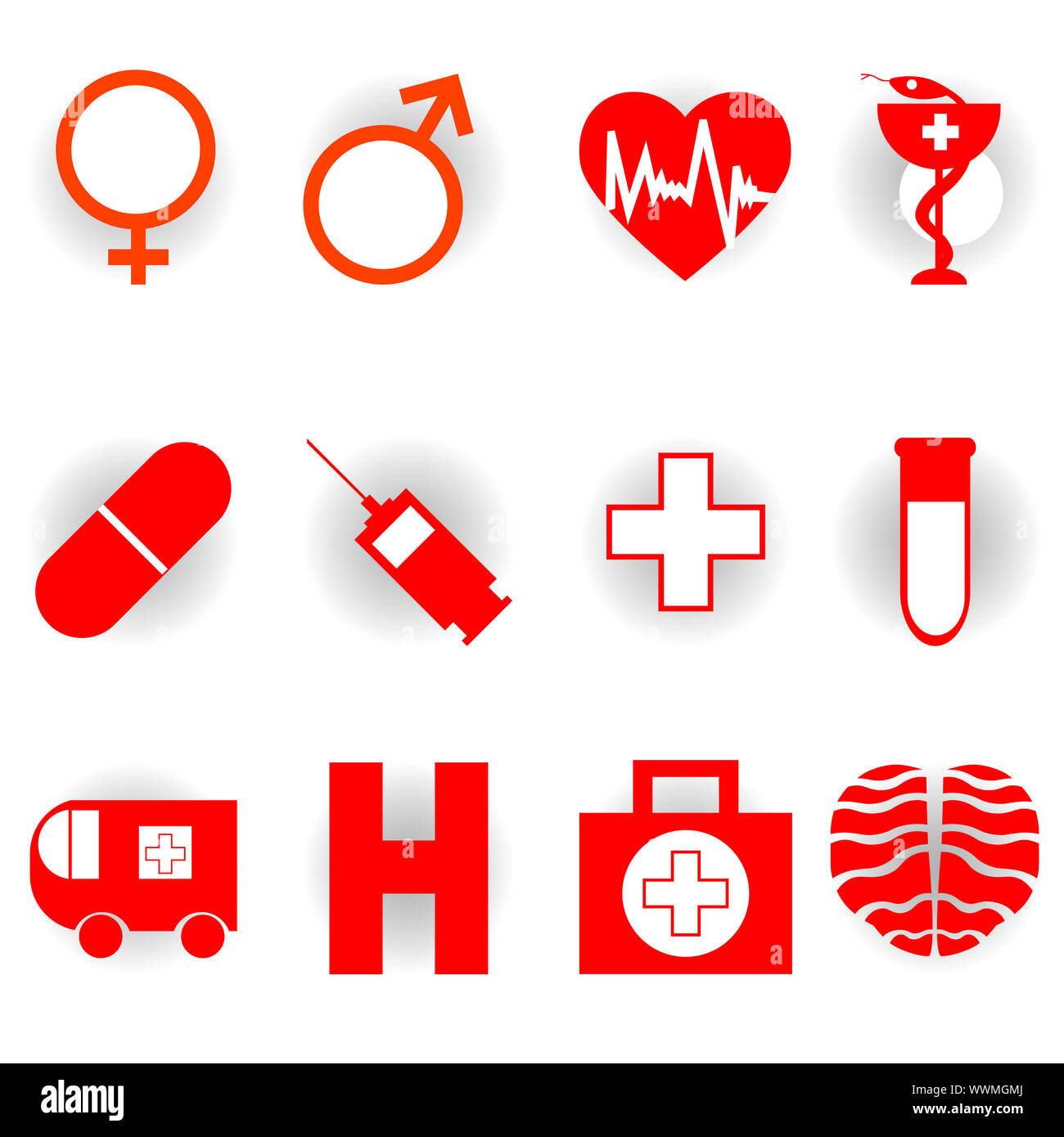 medical red icons collection isolated on white Stock Photo - Alamy