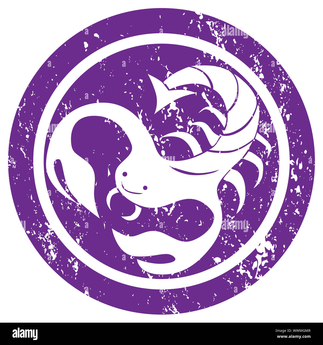 Stylized zodiac sign, Scorpio stamp, isolated object over white ...