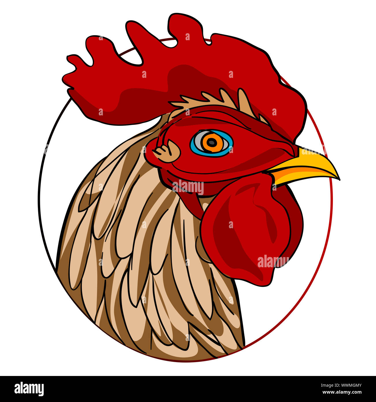 cockerel head, chinese zodiac sign isolated on white Stock Photo - Alamy