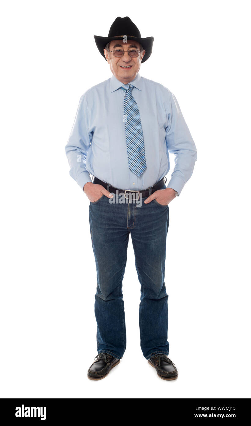 Photo portrait of senior male wearing a cowboy hat and posing with ...