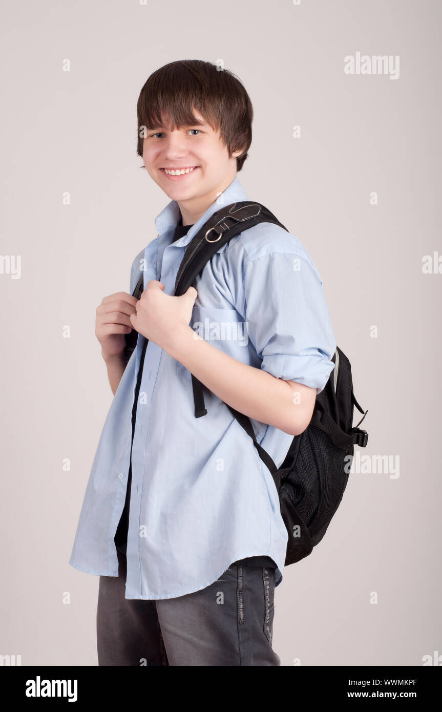 Stock image of university student, gray background Stock Photo - Alamy