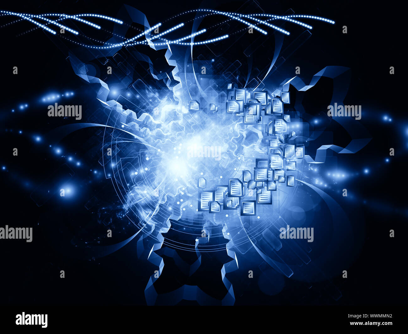 Design composed of document symbols, lights and abstract technology ...