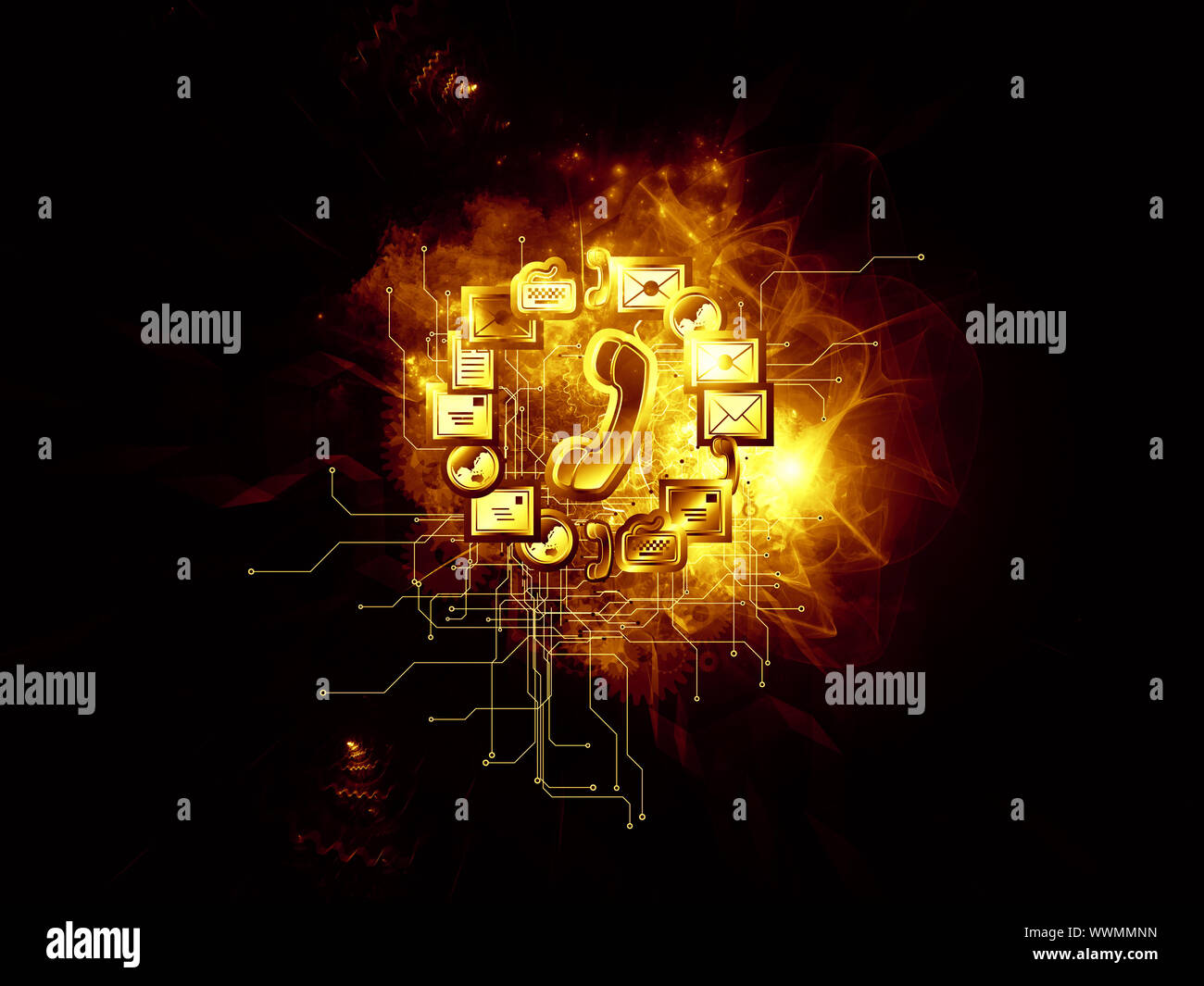 Background design of communication symbols, gears and abstract design ...