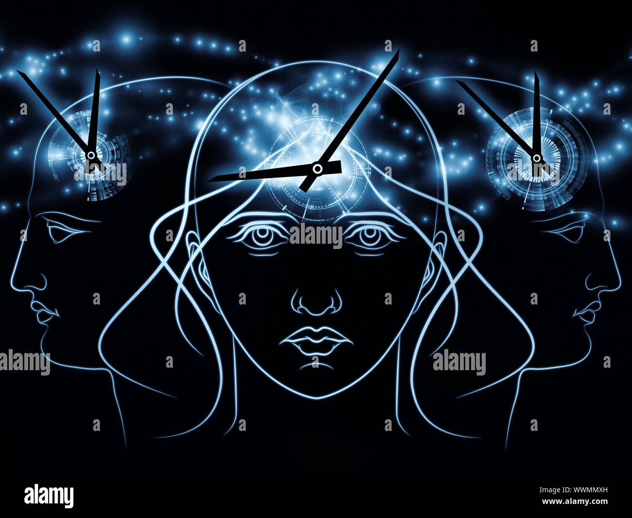 Illustration thinking concept human head clock hi-res stock photography ...