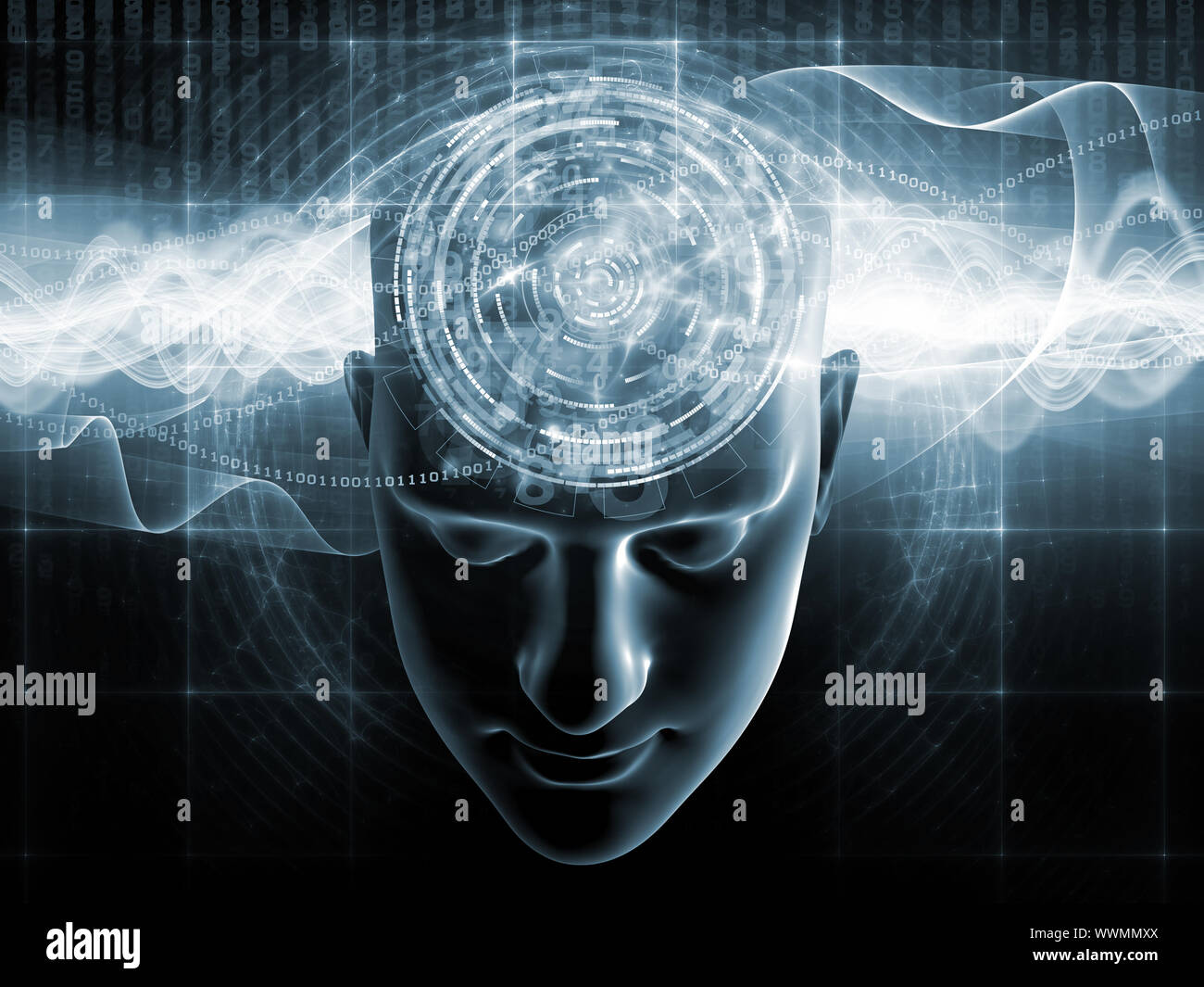Collage of human head, digits and various abstract elements on the ...